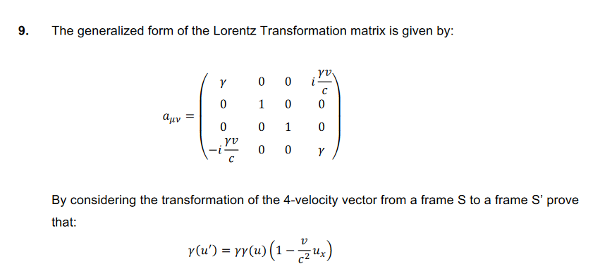 Solved The generalized form of the Lorentz Transformation | Chegg.com