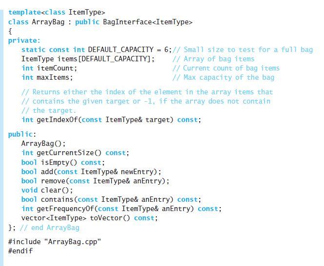 Header file for an array-based implementation of | Chegg.com