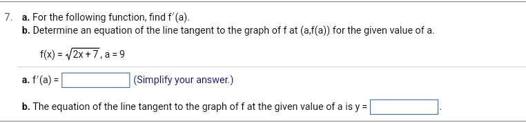 Solved a. For the following function, find f′(a). b. | Chegg.com