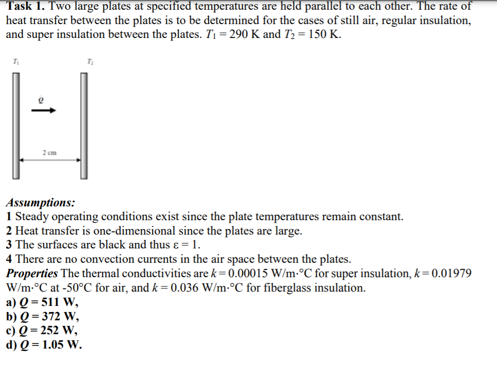Solved Task 1. Two large plates at specified temperatures | Chegg.com