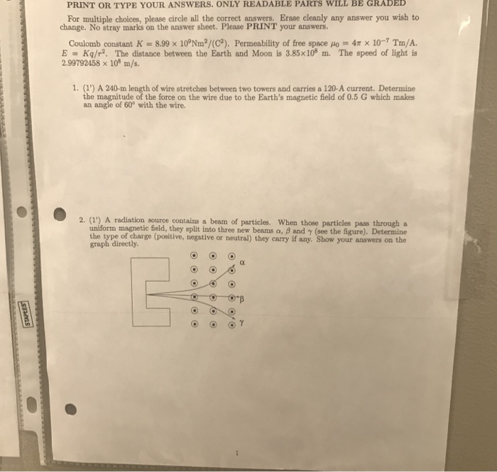 Solved BE GRADED PRINT OR TYPE YOUR ANSWERS. ONLY READABLE | Chegg.com