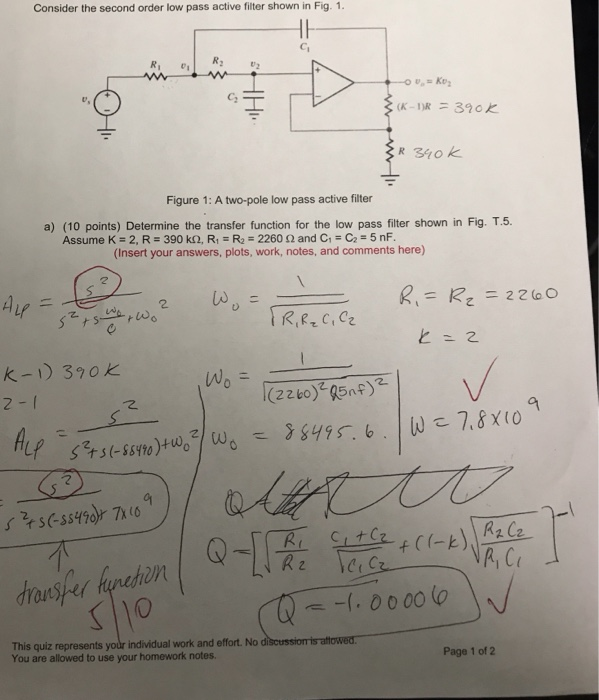 Solved Consider the second order low pass active filter | Chegg.com
