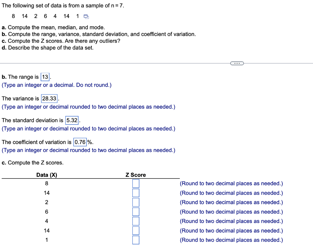 Solved The following set of data is from a sample of n=7. | Chegg.com