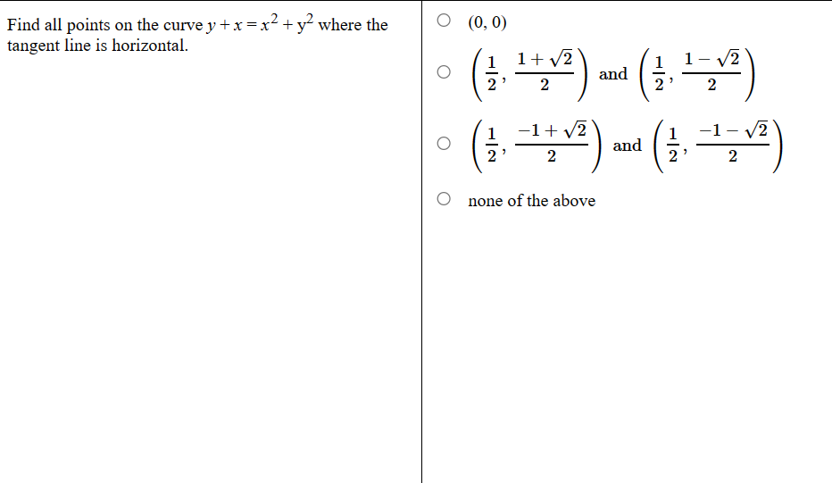 Solved Find all points on the curve y+x=x2+y2 where the | Chegg.com