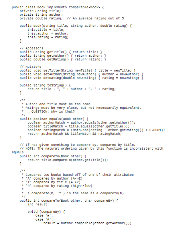 Solved Public Class Book Implements Comparable { Private