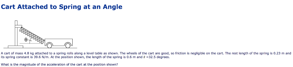 Solved Cart Attached to Spring at an Angle A cart of mass | Chegg.com