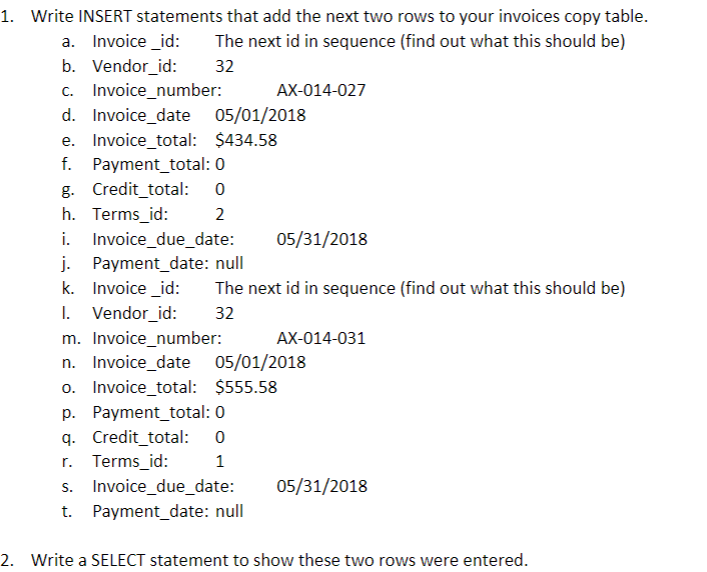 Solved 2. Write a select statement to show two rows that | Chegg.com