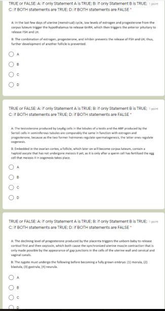 Solved TRUE or FALSE A: If only Statement A IS TRUE: B: If | Chegg.com