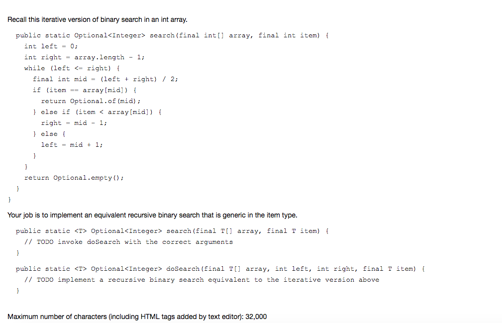 Solved Recall this iterative version of binary search in an | Chegg.com