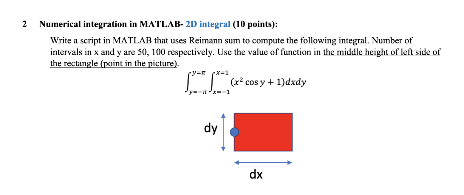 Solved 2 Numerical integration in MATLAB- 2D integral (10 | Chegg.com