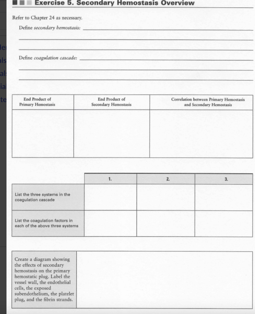 Solved Exercise 5. Secondary Hemostasis Overview Refer to | Chegg.com