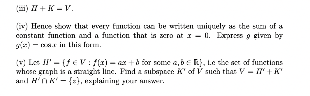 Solved (b) Let V be the vector space of functions from R to | Chegg.com