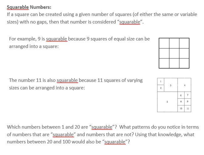 Solved Squarable Numbers: If a square can be created using a | Chegg.com