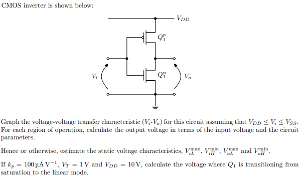 Solved CMOS inverter is shown below: Graph the | Chegg.com
