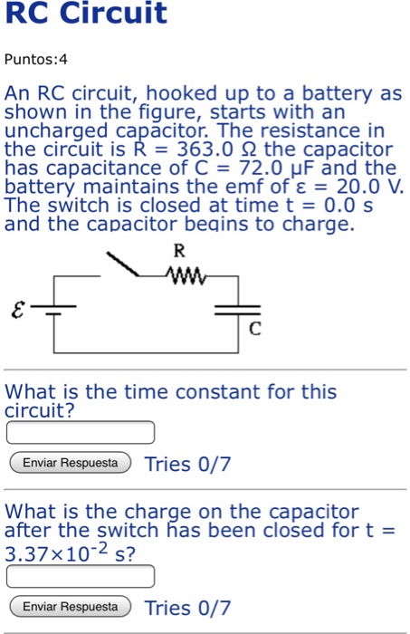 Solved RC Circuit Puntos:4 An RC circuit, hooked up to a | Chegg.com