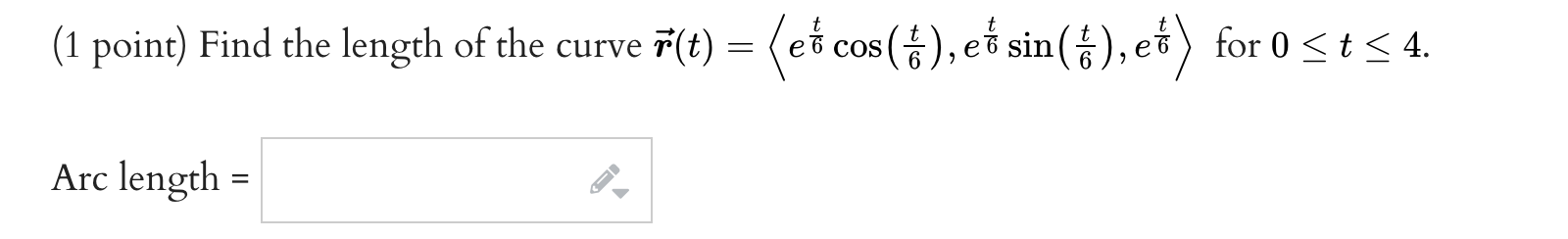 Solved (1 point) Find the length of the curve F(t) = (et | Chegg.com