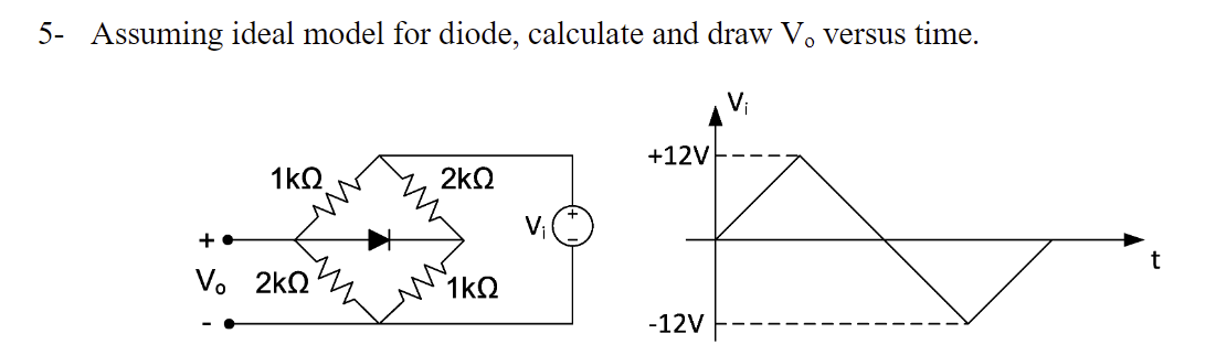 Solved 5- Assuming ideal model for diode, calculate and draw | Chegg.com