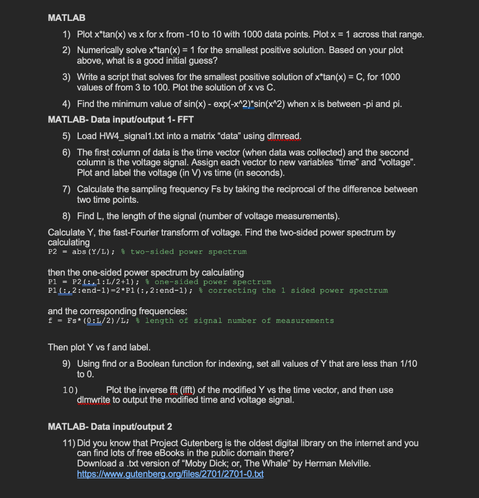 Solved MATLAB 1) Plot x∗tan(x) vs x for x from −10 to 10 | Chegg.com