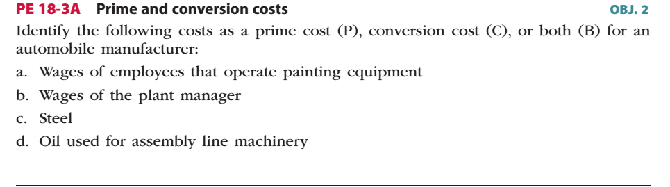 Solved PE 18-3A Prime and conversion costs Identify the | Chegg.com