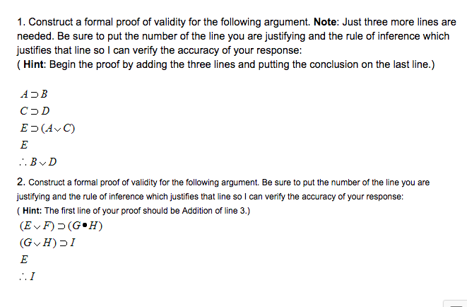1. Construct a formal proof of validity for the | Chegg.com