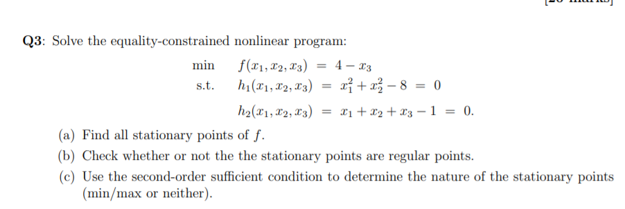 10 TIILI ILDI Q3: Solve the equality-constrained | Chegg.com