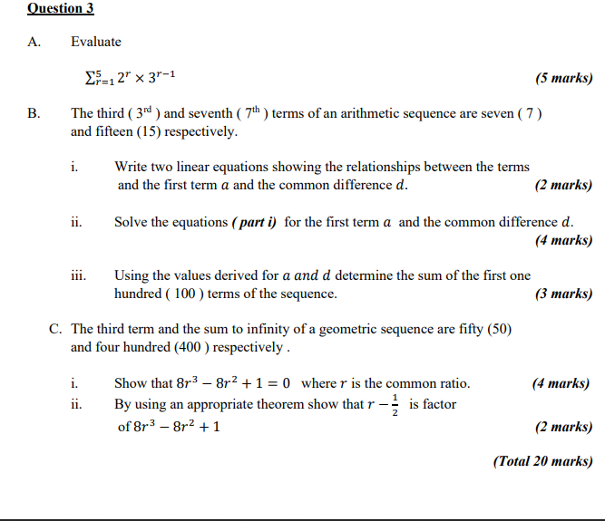 Solved Question 3 A. Evaluate 25-12" x 3"-1 (5 marks) The | Chegg.com