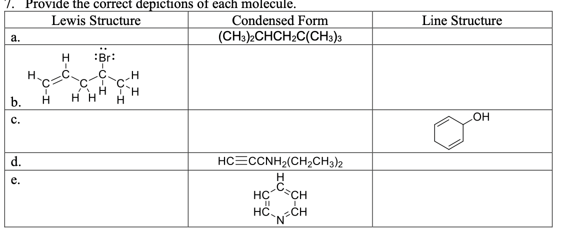 Solved Line Structure Provide the correct depictions of each | Chegg.com