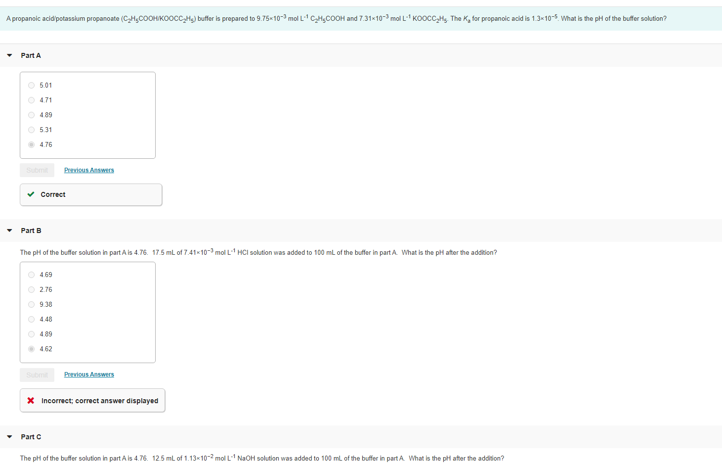 Solved A propanoic acid/potassium propanoate | Chegg.com