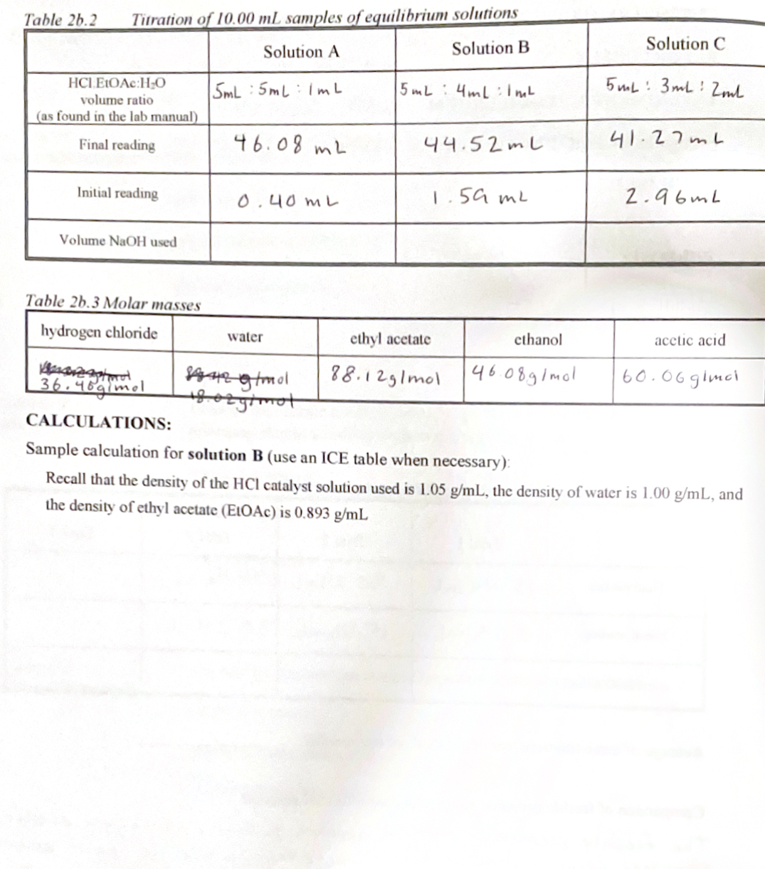 Solved CALCULATIONS: Sample calculation for solution B (use | Chegg.com