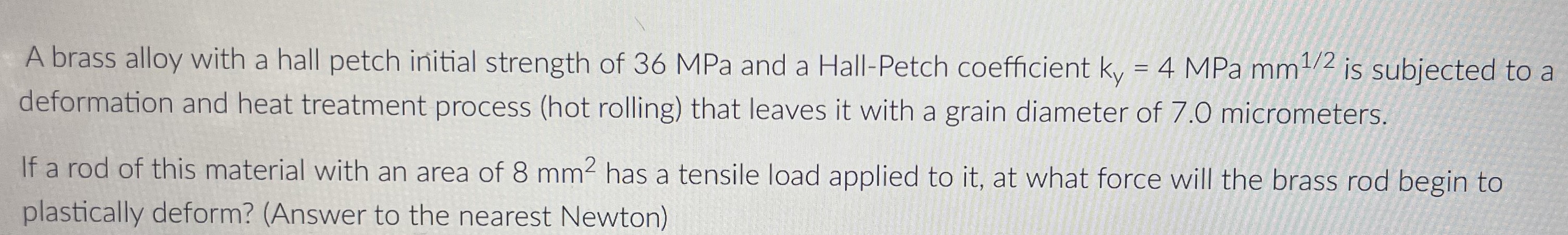 Solved A brass alloy with a hall petch initial strength of | Chegg.com