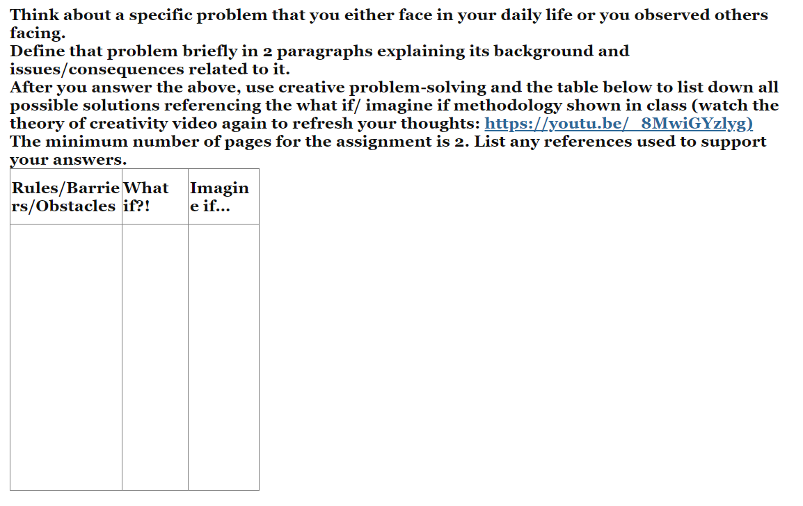 Think about a specific problem that you either face | Chegg.com