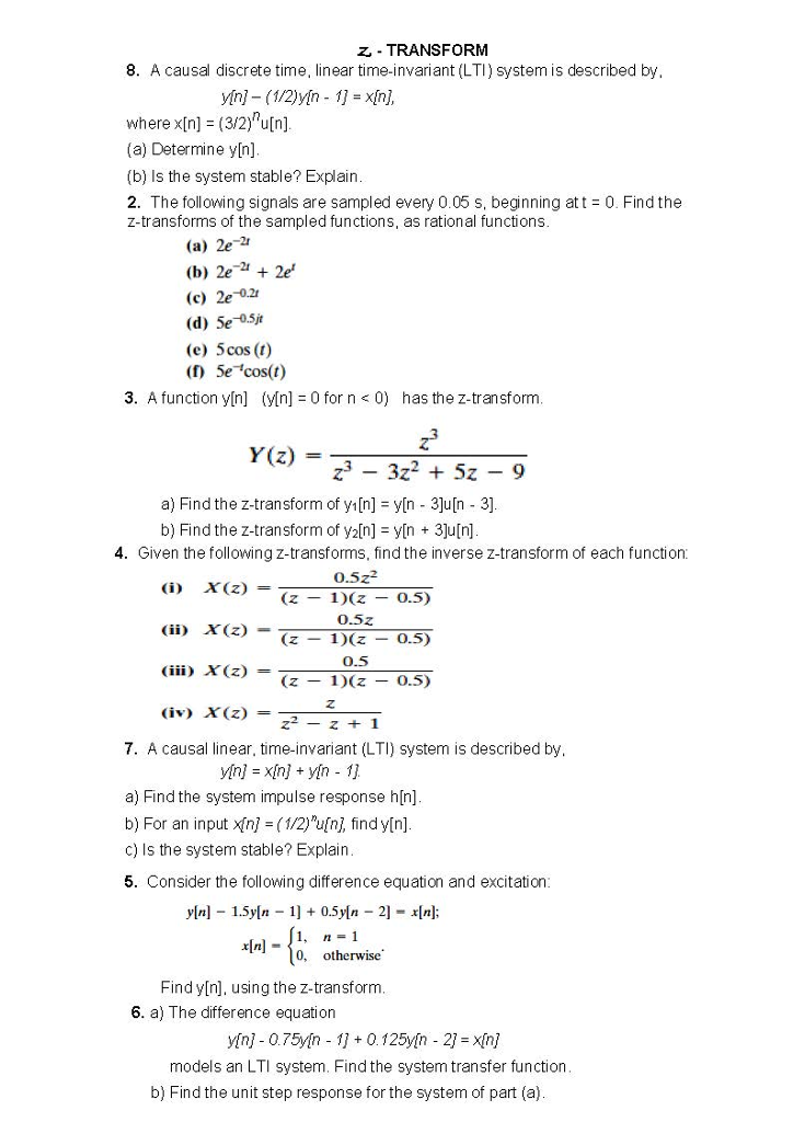 Solved 乙 Transform 8 A Causal Discrete Time Linear