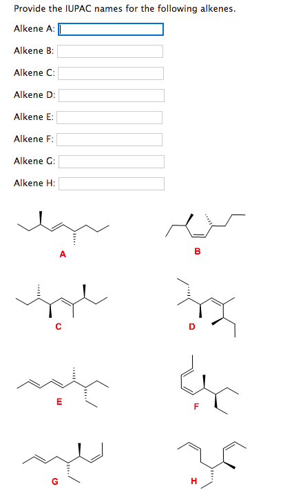 Solved Provide the IUPAC names for the following alkenes. | Chegg.com