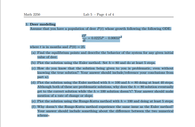 Solved Math 2250 Lab 5 - Page 4 of 4 3. Deer modeling Assume | Chegg.com