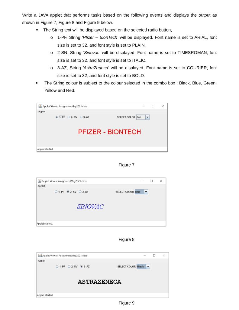 Solved . Write a JAVA applet that performs tasks based on | Chegg.com