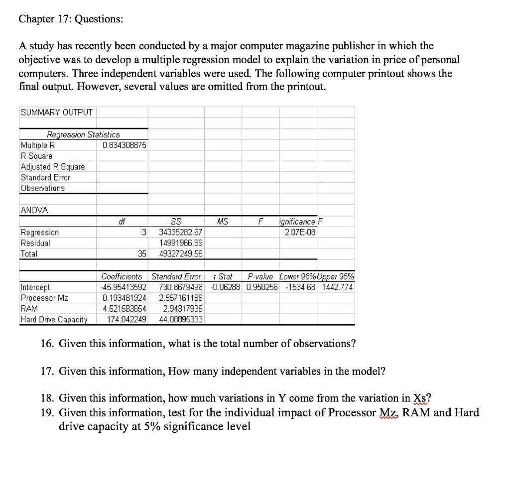 Solved Chapter 17: Questions: A study has recently been | Chegg.com