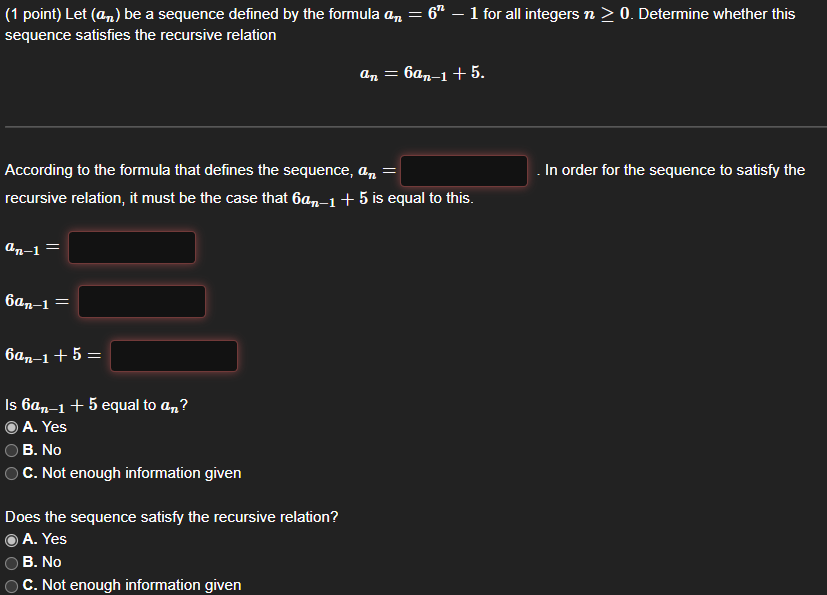 Solved (1 ﻿point) ﻿Let ( an ) ﻿be a sequence defined by the | Chegg.com
