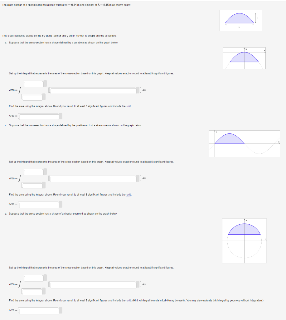 Solved The cross-section of a speed bump has a base vidth of | Chegg.com