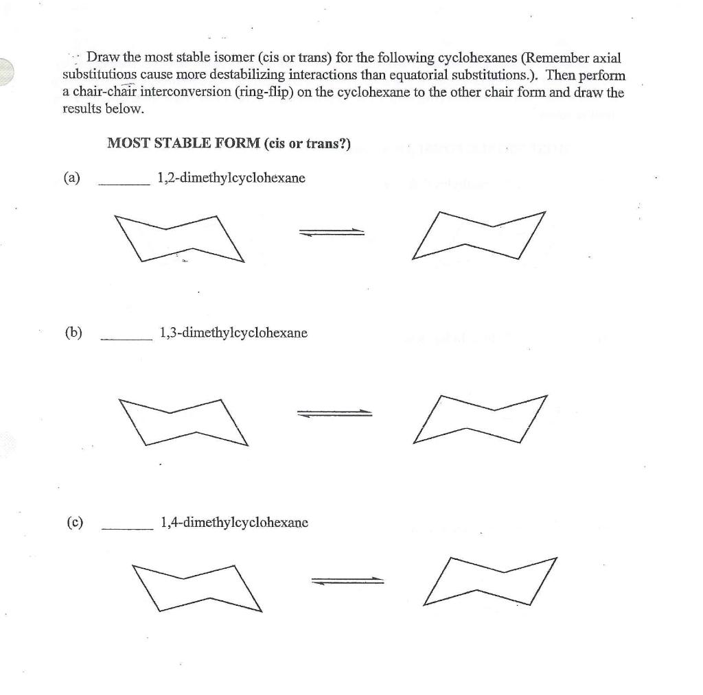 Solved Draw the most stable isomer (cis or trans) for the | Chegg.com