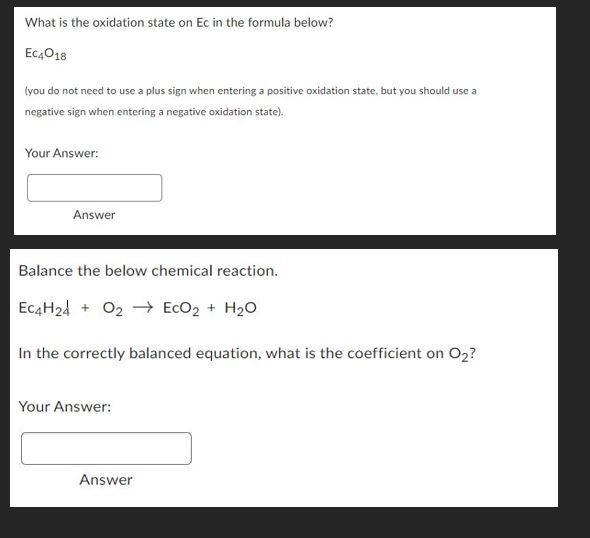 Solved What is the oxidation state on Ec in the formula | Chegg.com