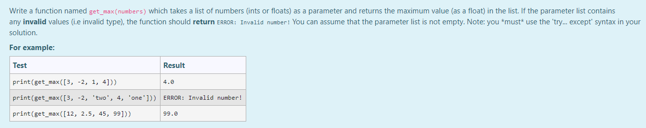Solved Write a function named get_max (numbers) which takes | Chegg.com