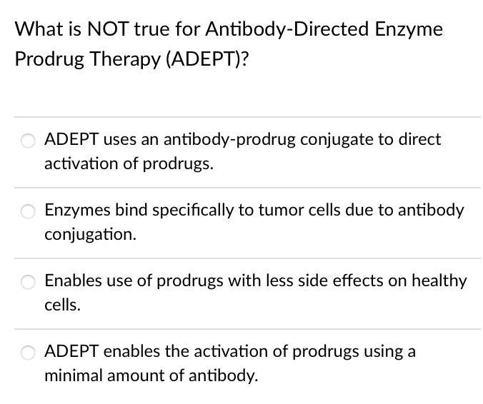 Solved What is NOT true for Antibody-Directed Enzyme Prodrug | Chegg.com
