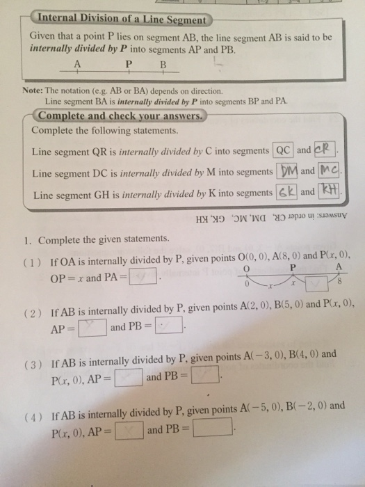 Solved Internal Division of a Line Segment Given that a | Chegg.com