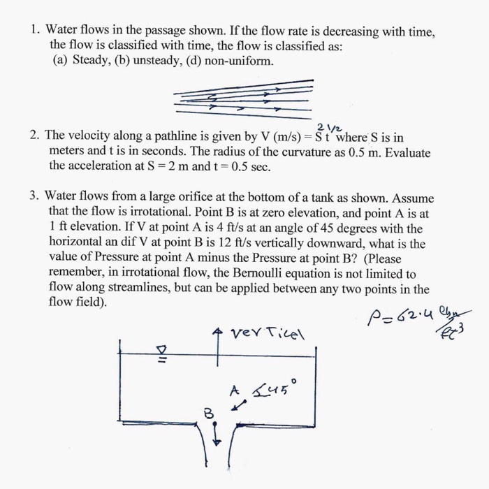 Solved 1. Water flows in the passage shown. If the flow rate | Chegg.com
