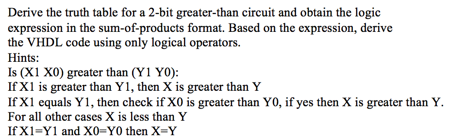 Derive the truth table for a 2-bit greater than | Chegg.com