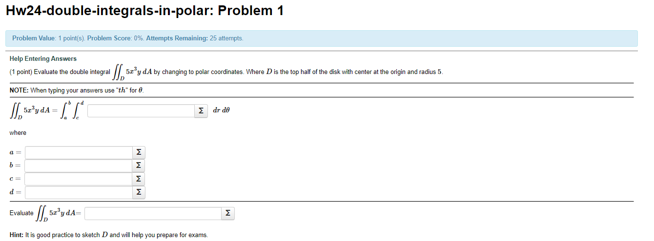 Solved Hw24-double-integrals-in-polar: Problem 1 Problem | Chegg.com