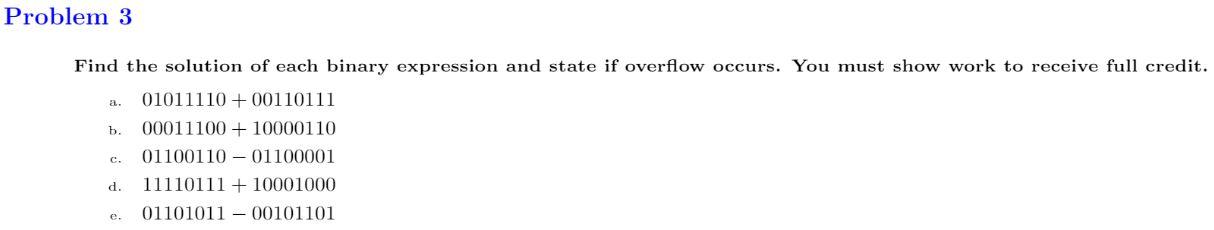 Solved Problem 3 Find the solution of each binary expression | Chegg.com