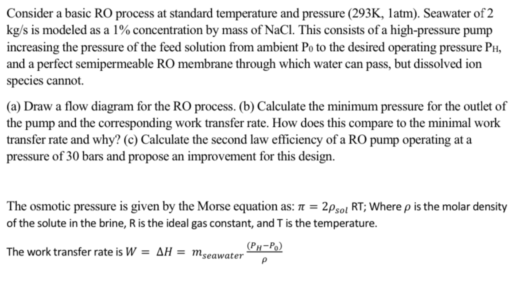 Solved Consider a basic RO process at standard temperature | Chegg.com