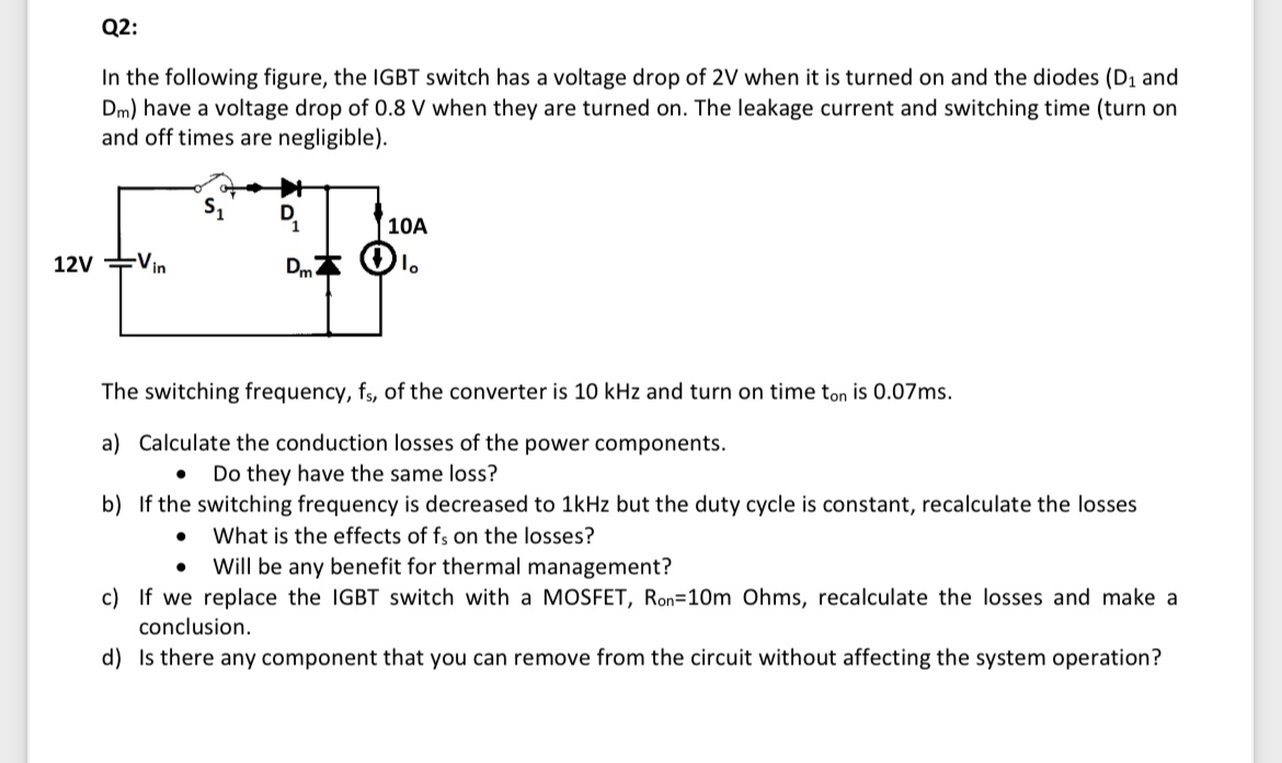 Solved In the following figure, the IGBT switch has a | Chegg.com