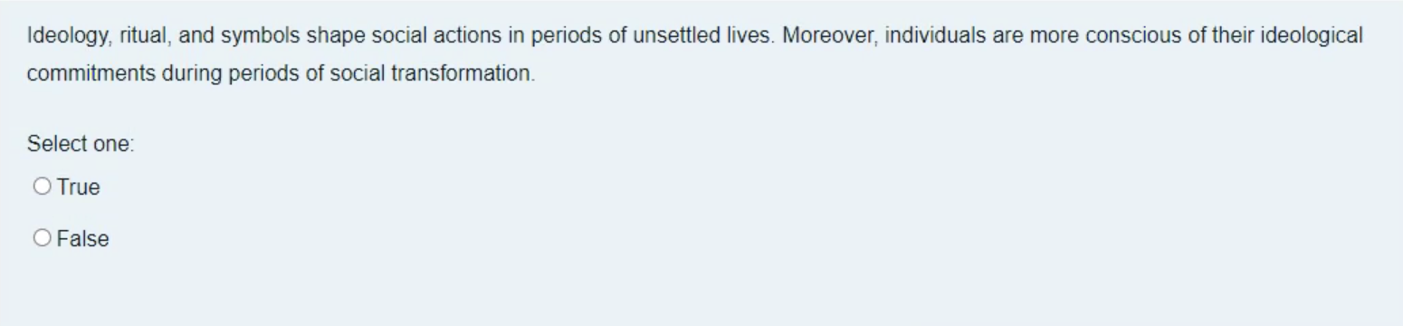 Solved Ideology, ritual, and symbols shape social actions in | Chegg.com